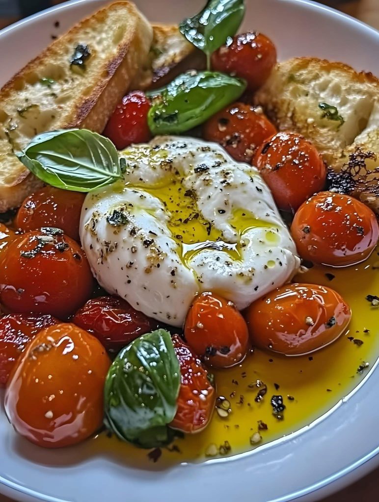 Fresh Burrata with Roasted Cherry Tomatoes & Basil – Just Cook